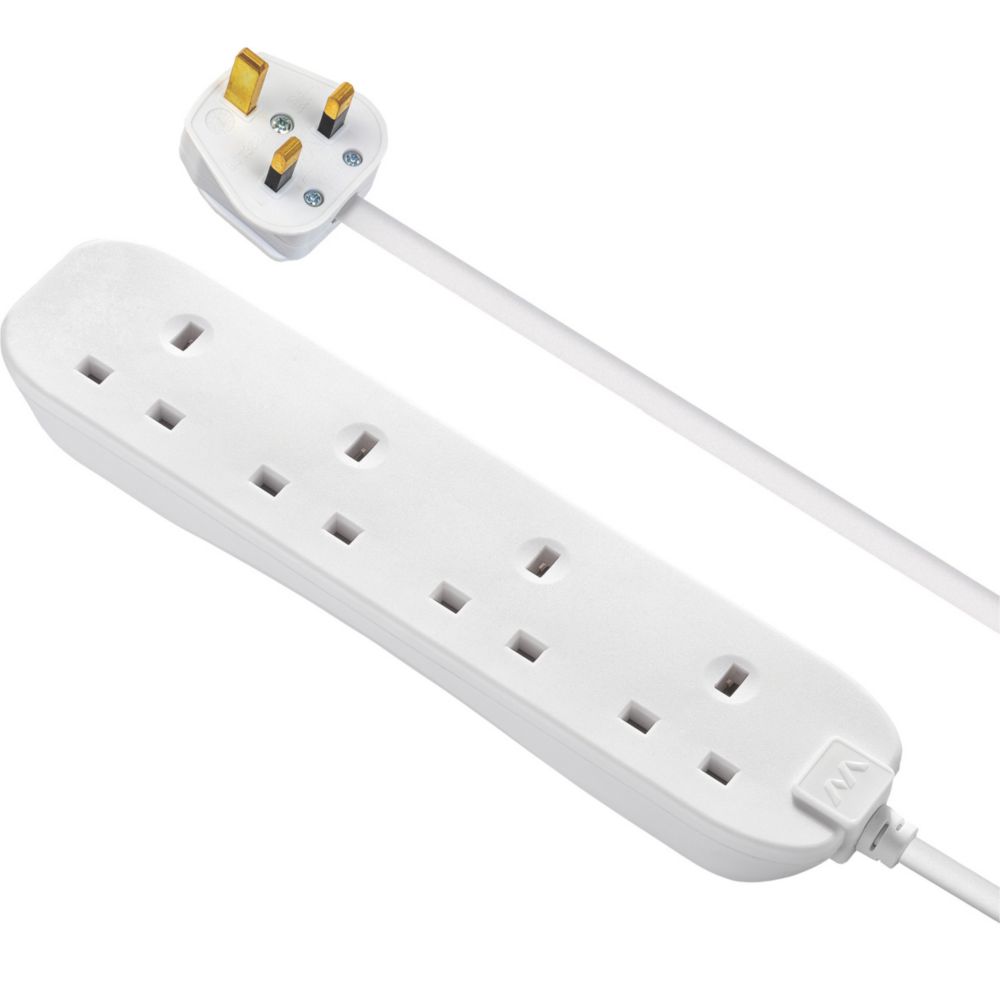 Masterplug 13A 4-Gang Unswitched Extension Lead White 3m - Screwfix