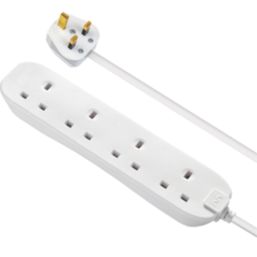 Masterplug 13A 4-Gang Unswitched Extension Lead White 3m - Screwfix