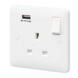 MK Base 13A 1-Gang DP Switched Socket + 2.4A 1-Outlet Type A USB ...
