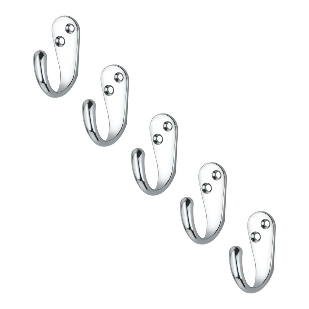Essentials Single Hook Polished Chrome 46mm 5 Pack - Screwfix