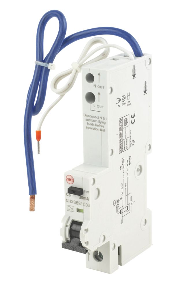 Wylex 6A 30mA Type A SP C Curve RCBO - Screwfix