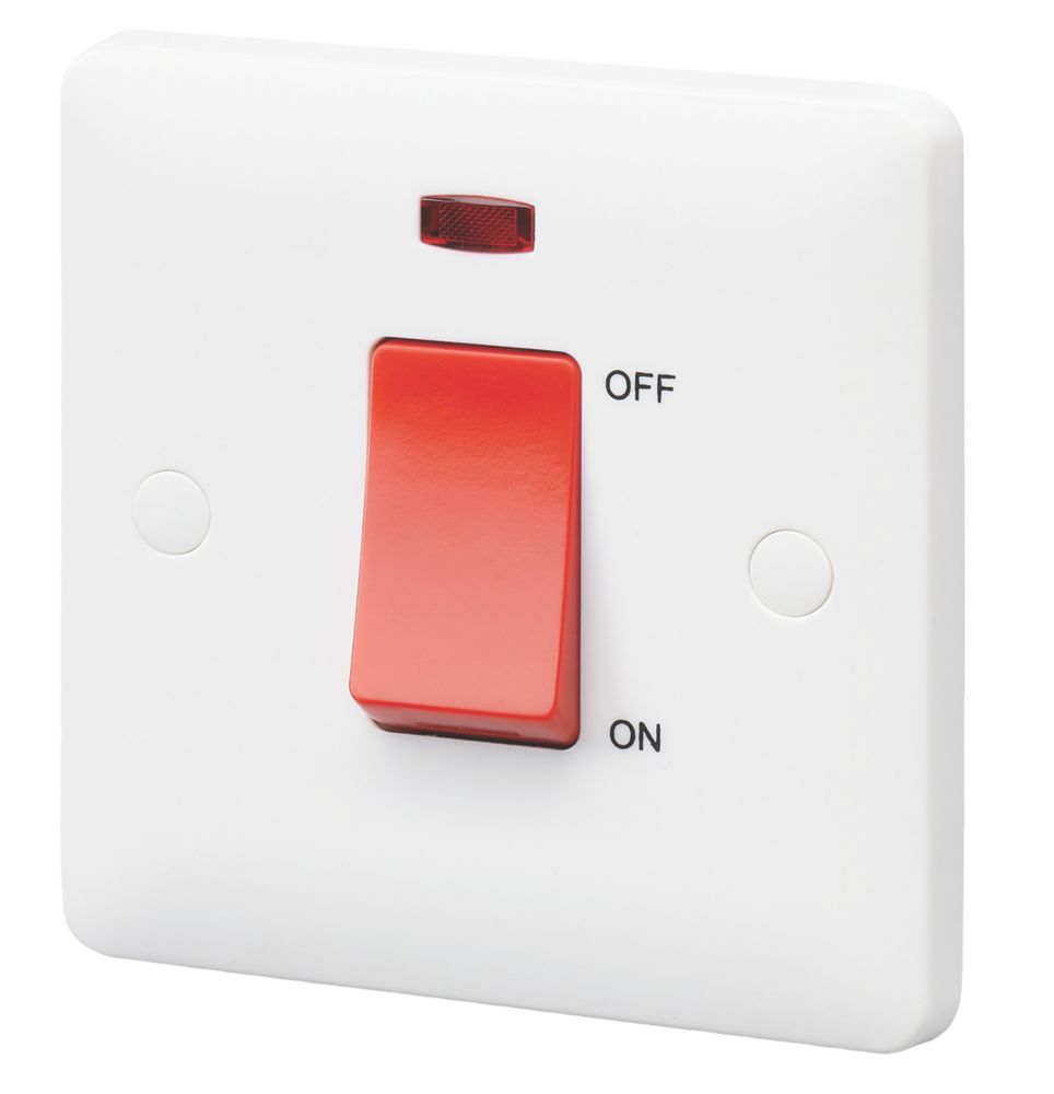 MK Base 32A 1-Gang DP Control Switch White with Neon with Red Inserts ...