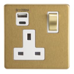 Contactum Lyric 13A 1-Gang DP Switched Socket + 3.1A 15.5W 1-Outlet Type A & C USB Charger ...