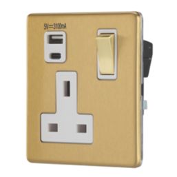 Contactum Lyric 13A 1-Gang DP Switched Socket + 3.1A 15.5W 1-Outlet Type A & C USB Charger ...