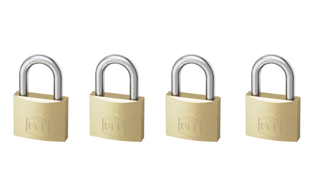 Smith & Locke Brass Keyed Alike Closed Shackle Padlocks 40mm 4 Pack ...