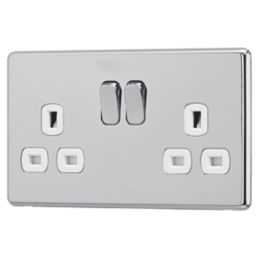Arlec 13A 2-Gang SP Switched Socket Polished Chrome with White Inserts ...