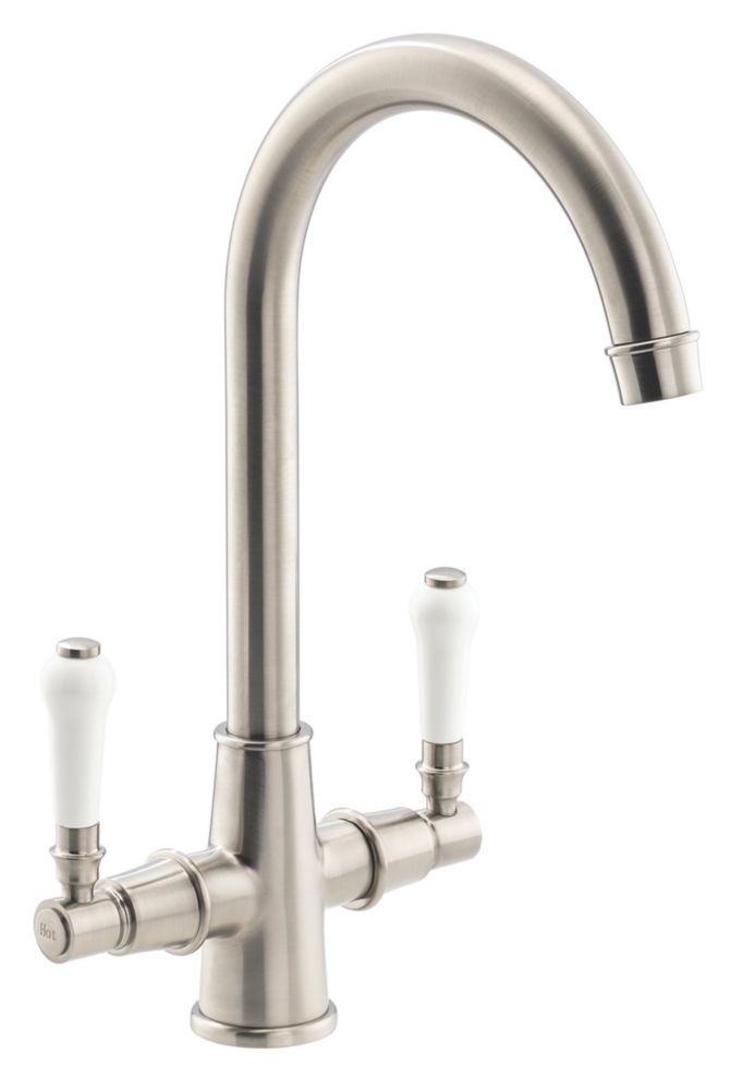 Streame by Abode Keswick Swan Neck Dual Lever Mono Mixer Brushed Nickel ...