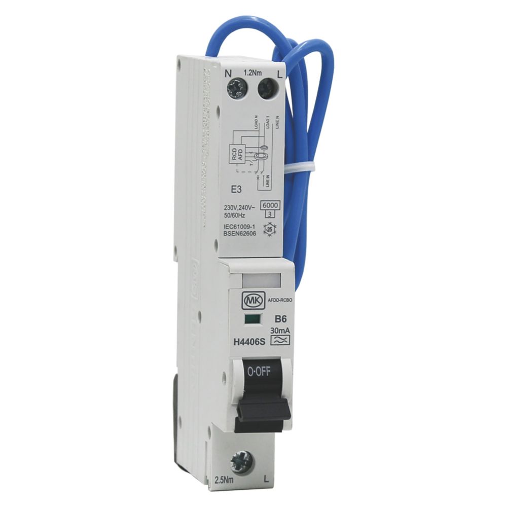 MK Sentry 6A 30mA Type A 1+N B Curve AFDD with RCBO - Screwfix