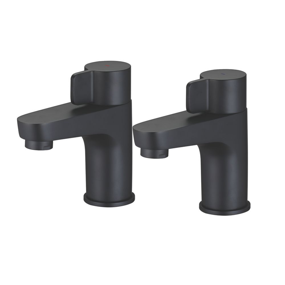 Swirl Caldew Black 120mm Standard Lever 2 Tap Holes Basin Pillar Tap ...