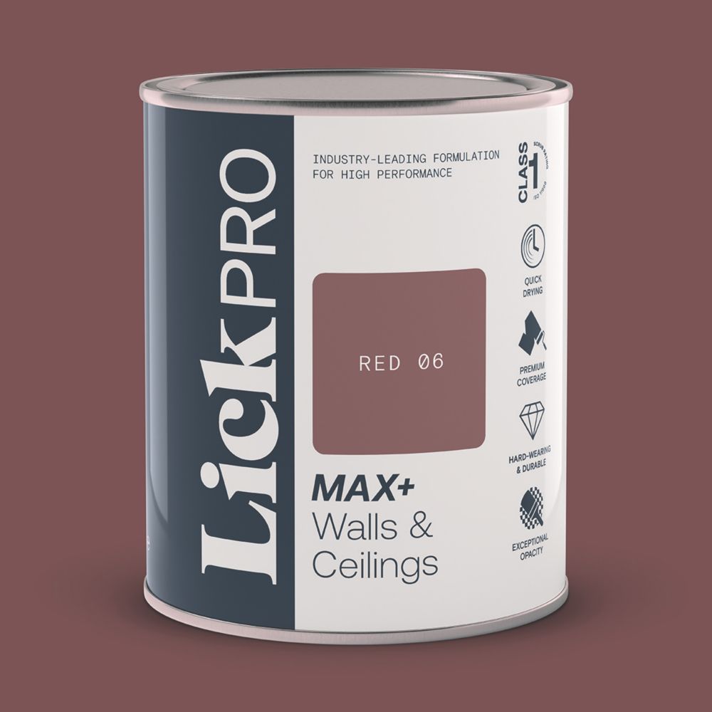 LickPro Max+ 1Ltr Red 06 Matt Emulsion Paint - Screwfix