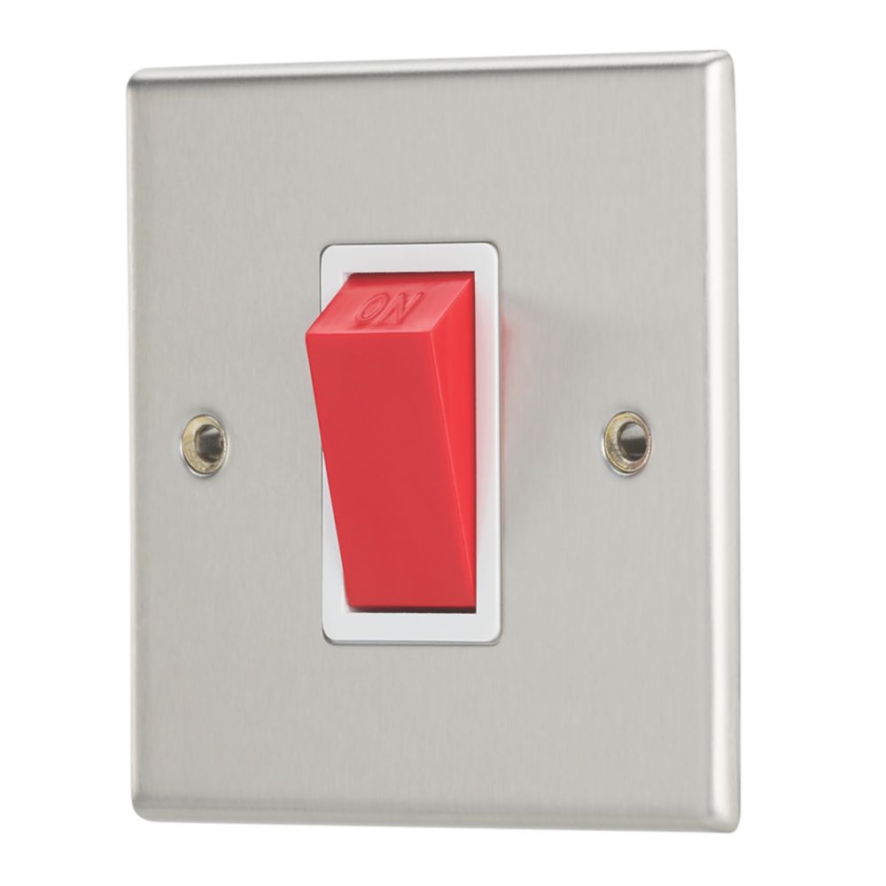 Contactum iConic 45A 1-Gang DP Control Switch Brushed Steel with White ...