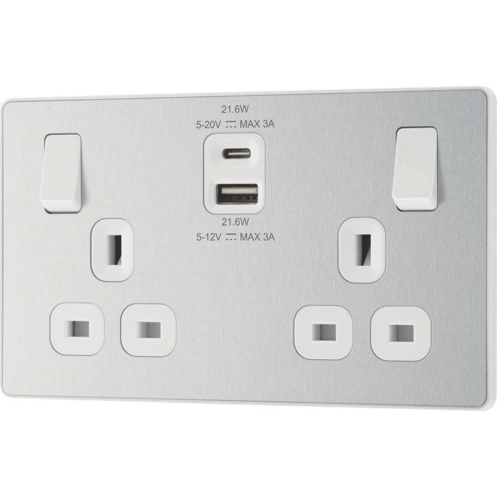 British General Evolve 13A 2-Gang SP Switched Socket + 3A 22W 2-Outlet ...