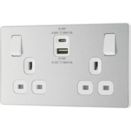 British General Evolve 13A 2-Gang SP Switched Socket + 3A 22W 2-Outlet ...