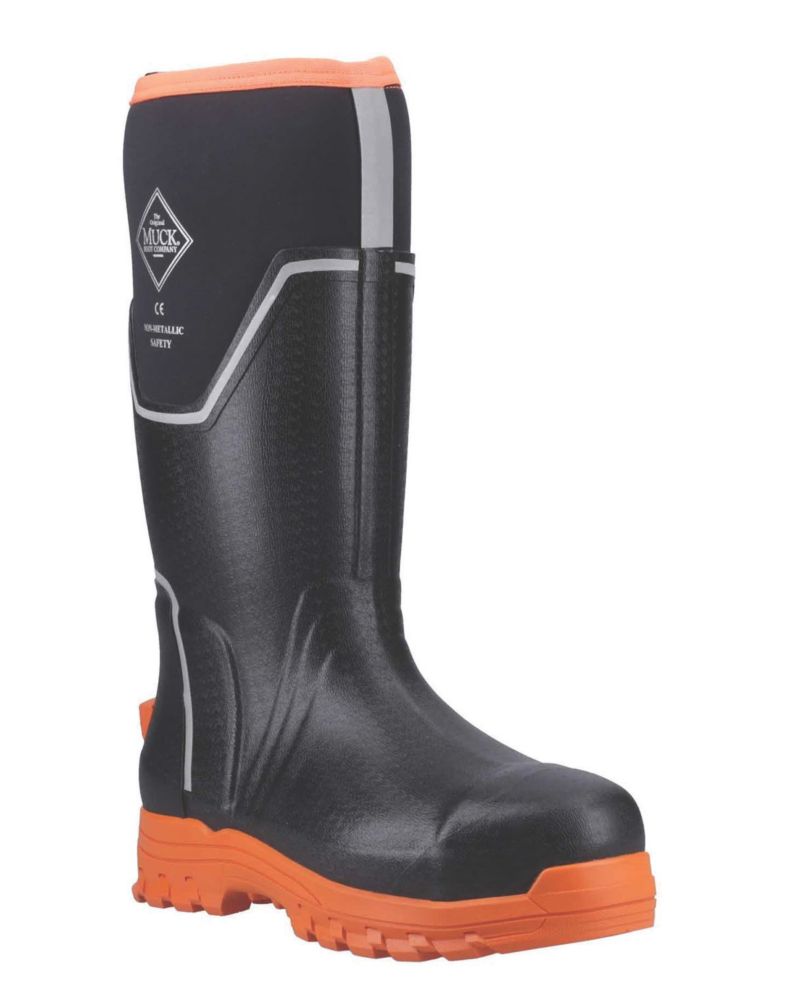 Muck Boots Grit S5 Size 13 Black & Orange Safety Wellies - Screwfix