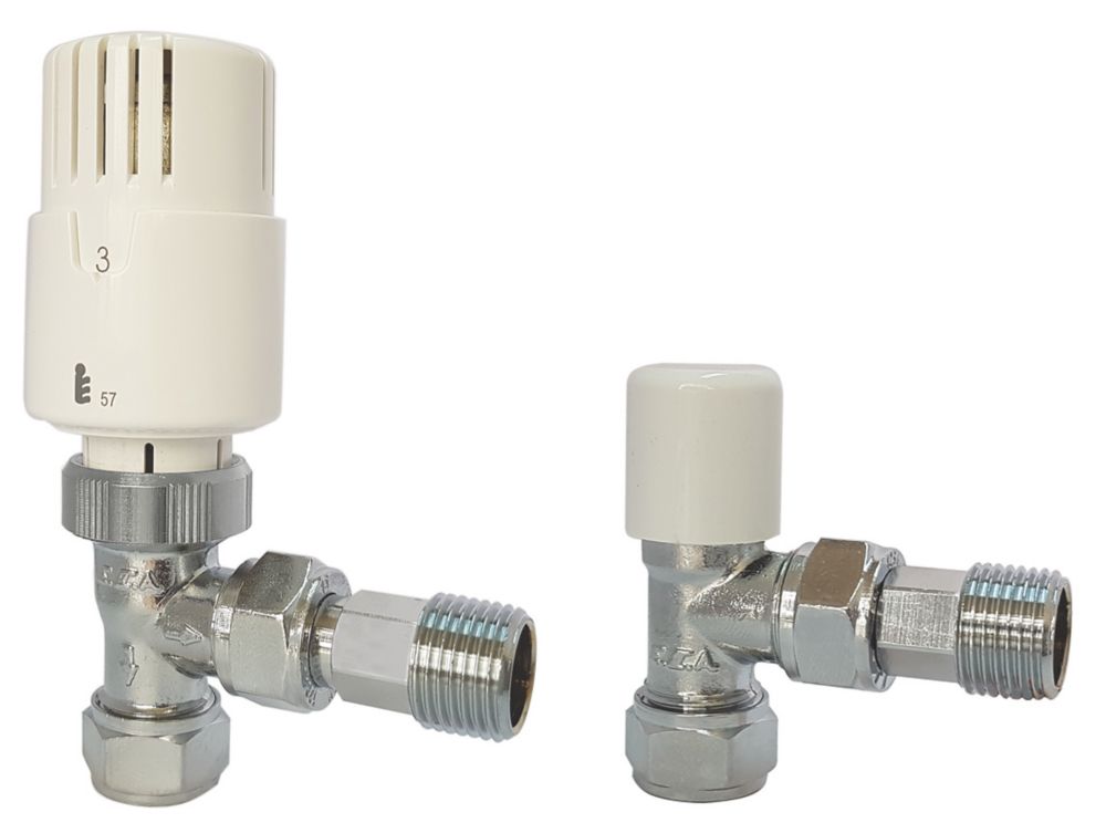 Kudox 15mm x 1/2" Brass Angled Thermostatic Radiator - Screwfix