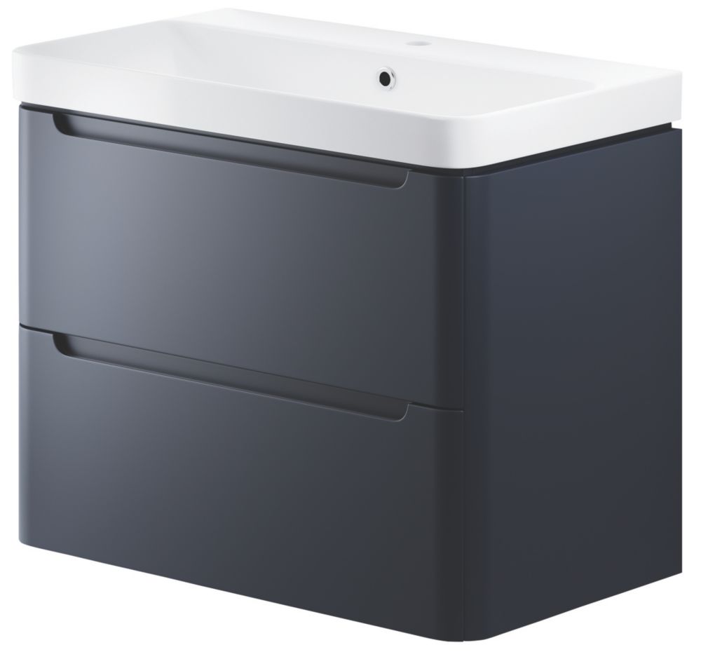 Wall-Hung Vanity Unit & Basin Matt Indigo 805mm x 460mm x 662mm - Screwfix