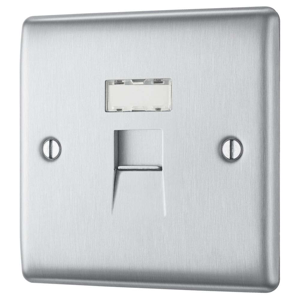 British General Nexus Metal 1-Gang RJ45 Ethernet Socket Brushed Steel ...