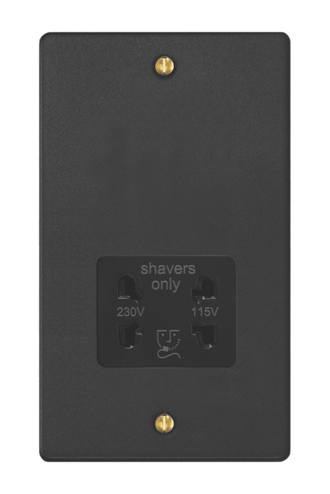 Varilight 2-Gang Dual Voltage Shaver Socket 115 / 230V Matt Black with ...