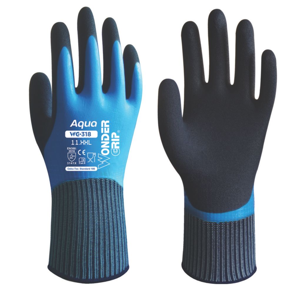 Wonder Grip WG-318 Aqua Gloves Blue 2X Large - Screwfix