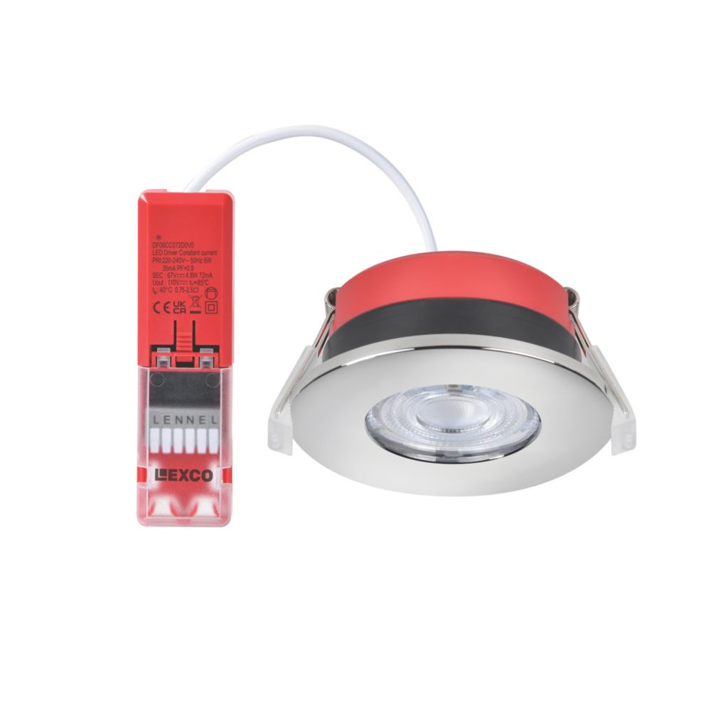 Lexco Tania Fixed Fire Rated LED Downlight Polished Chrome 6W 600lm ...