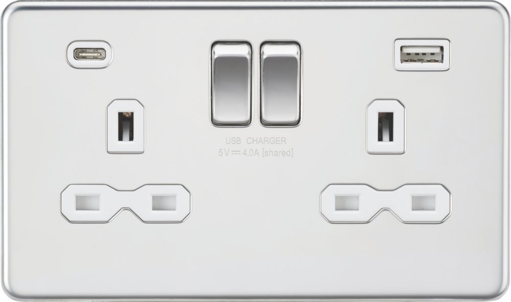 Knightsbridge 13A 2-Gang SP Switched Socket + 4.0A 20W 2-Outlet Type A ...