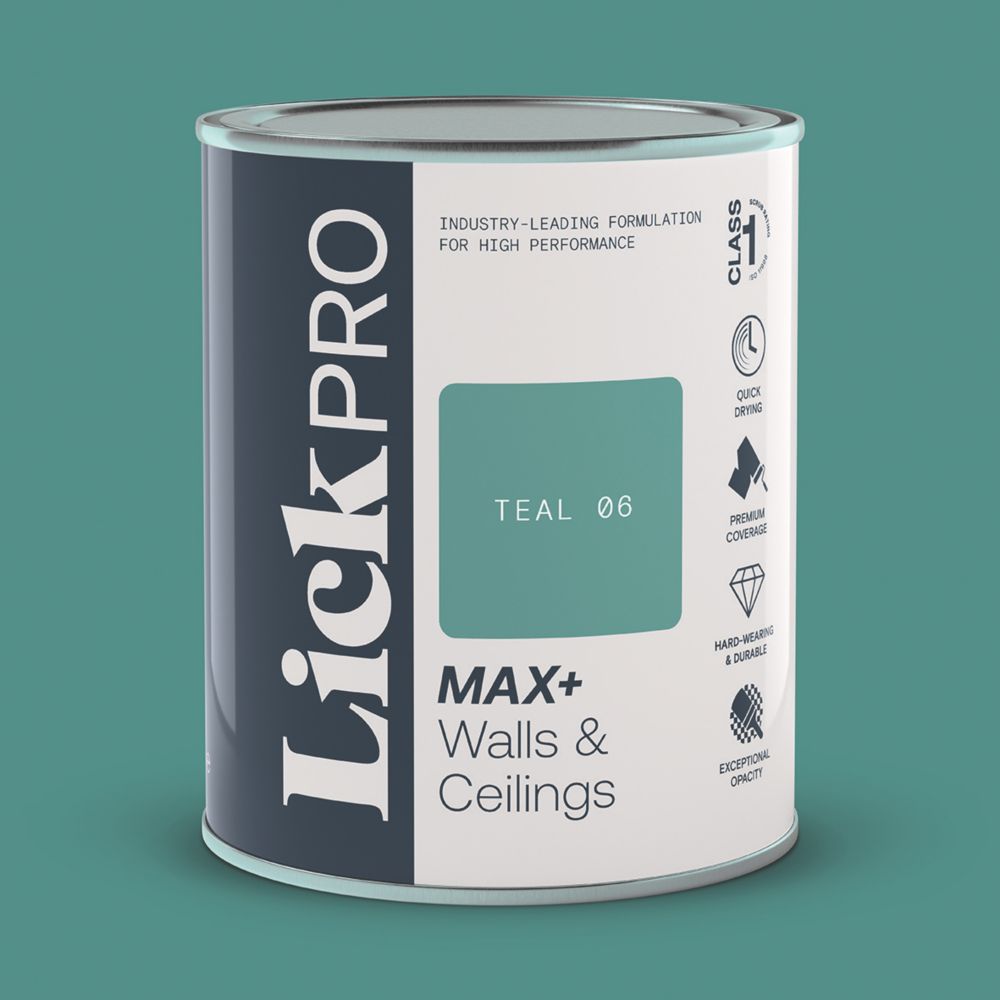 LickPro Max+ 1Ltr Teal 06 Matt Emulsion Paint - Screwfix