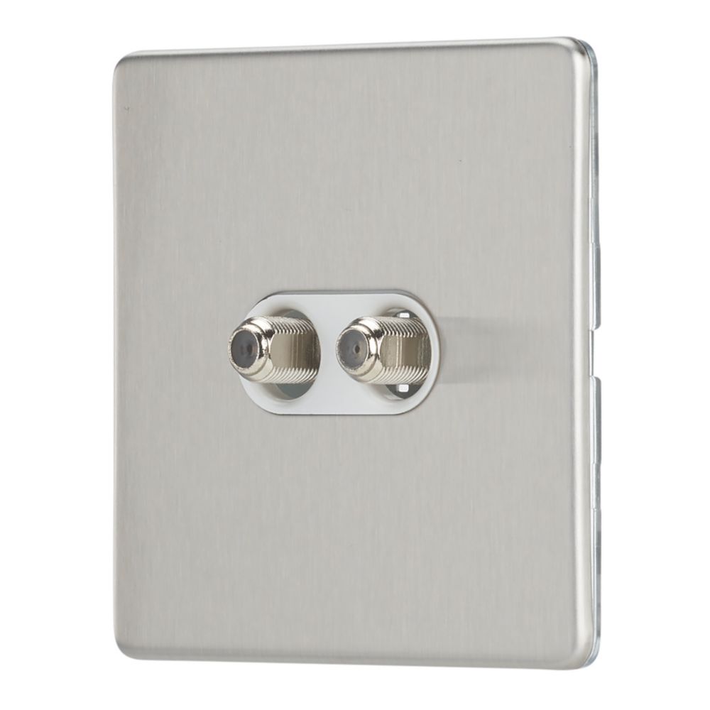 Contactum Lyric 2-Gang F-Type Satellite Socket Brushed Steel with White ...