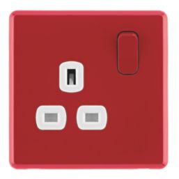 Arlec 13A 1-Gang SP Switched Socket Red with White Inserts - Screwfix