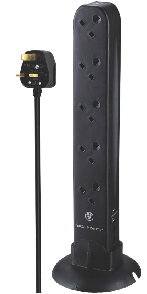 Masterplug 13A 10-Gang Unswitched Surge-Protected Extension Lead + 2.1A ...