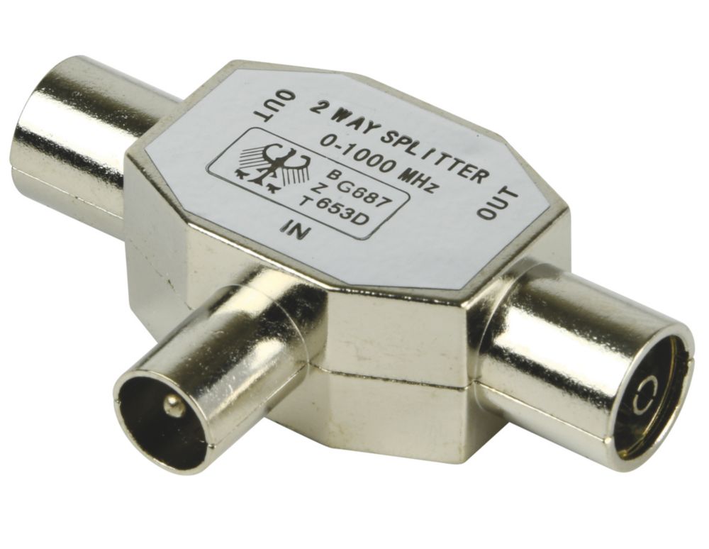Labgear Coax (Male) to F-Plug (Male) 2-Way T-Splitter - Screwfix