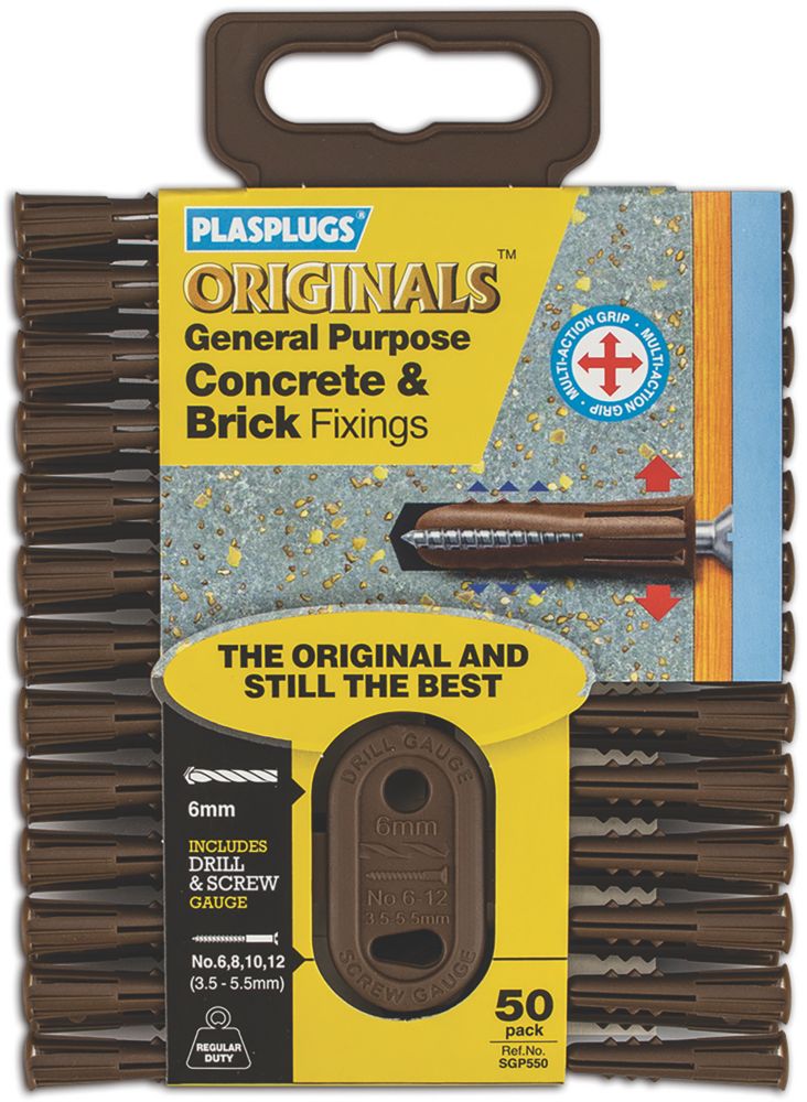Plasplugs Solid wall Solid Wall Fixings 7mm x 30mm 50 Pack - Screwfix