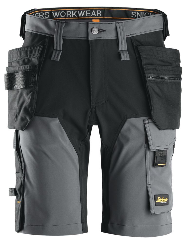 Snickers 6175 Stretch Work Shorts Steel Grey / Black 39" W - Screwfix