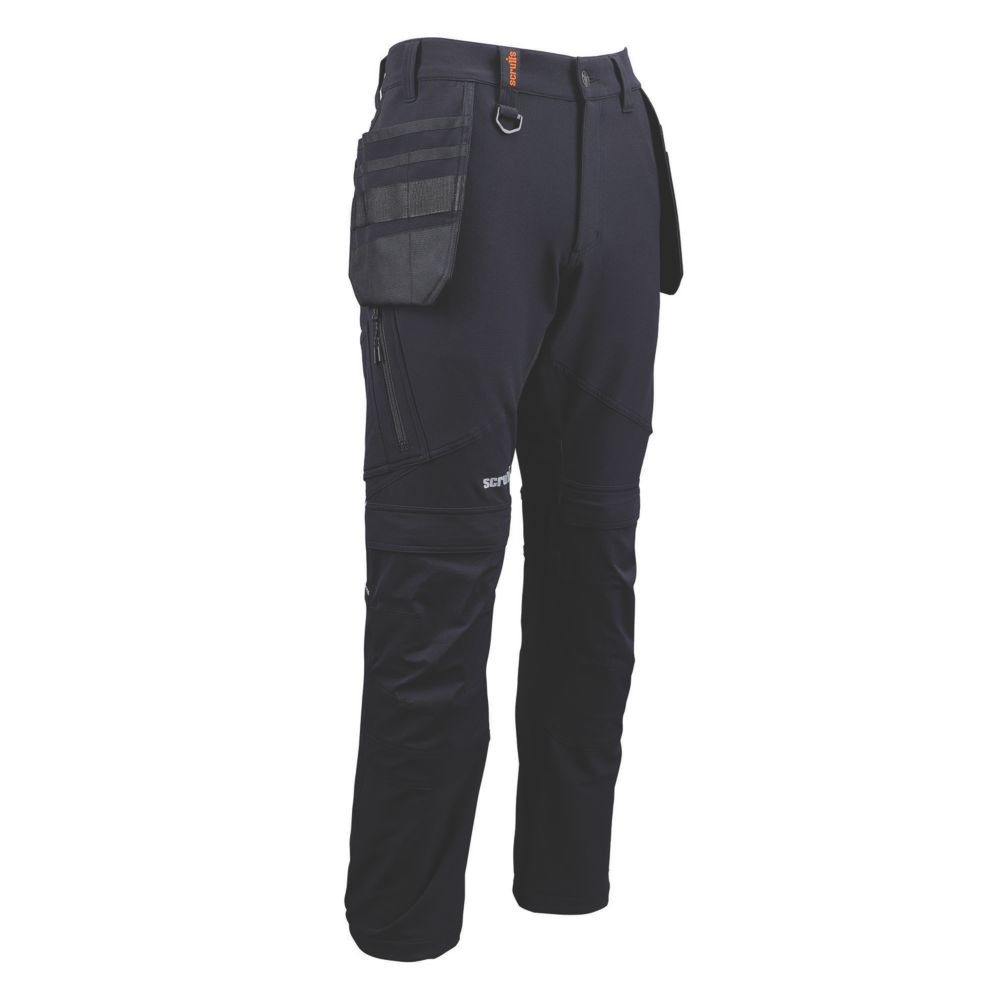 Scruffs Tech Holster Stretch Work Trousers Black 32" W 32" L - Screwfix