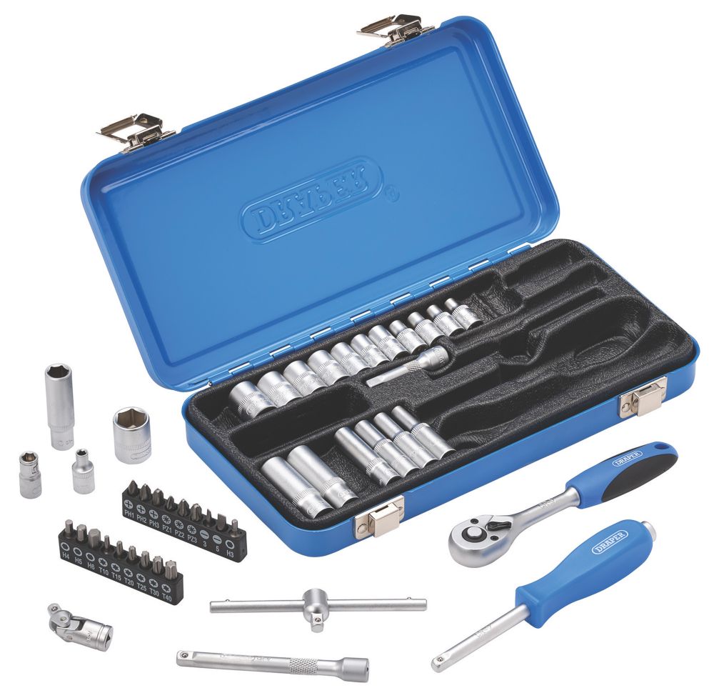 Draper Mixed Drive Metric Socket Set in Metal Case 45 Pieces - Screwfix