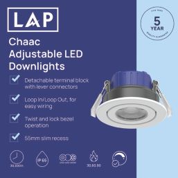 LAP Chaac Tilt Fire Rated LED Downlights White 5.5W 600lm 10 Pack ...