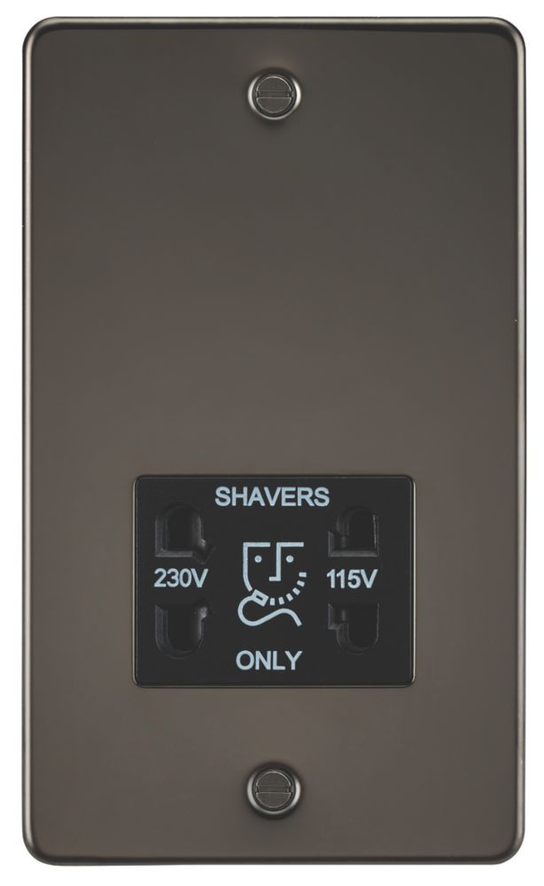 Knightsbridge 2-Gang Dual Voltage Shaver Socket 115 V / 230V Gunmetal ...