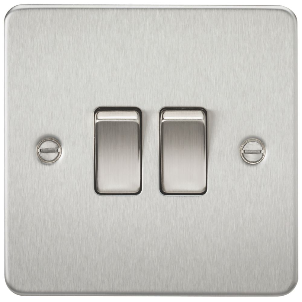 Knightsbridge 10AX 2-Gang 2-Way Light Switch Brushed Chrome - Screwfix