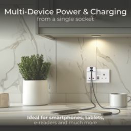 Masterplug 13A Fused 3-Way Multi Socket Adaptor + 2.1A 2-Outlet Type A ...
