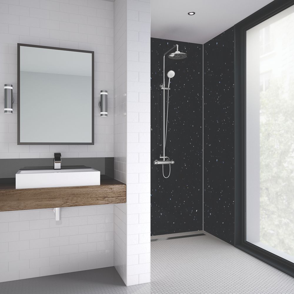 Splashwall Laminate Bathroom Wall Panel Gloss Moon Dust 2440mm x 1200mm x 11mm - Screwfix