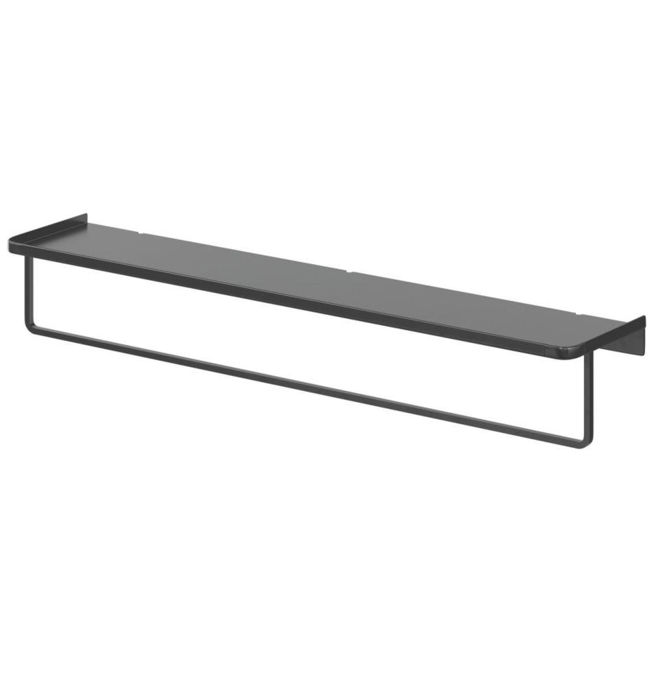 Elland Black Steel Bathroom Shelf with Towel Rail 600mm x 120mm x 90mm ...
