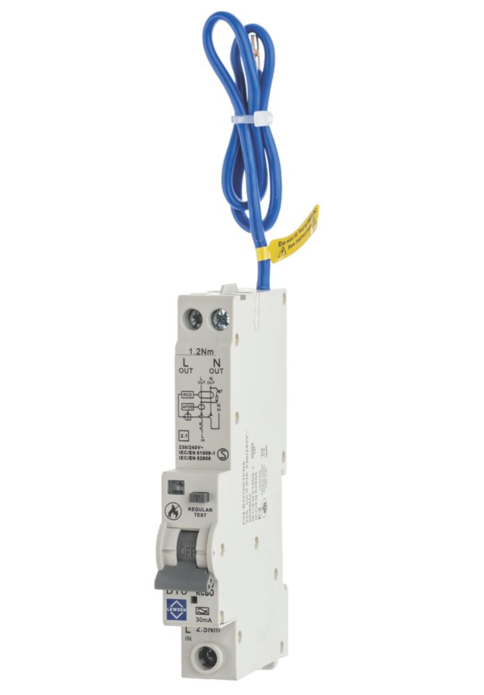 Lewden P04-B10/30/1PNA 10A 30mA Type A 1+N B Curve AFDD & RCBO - Screwfix