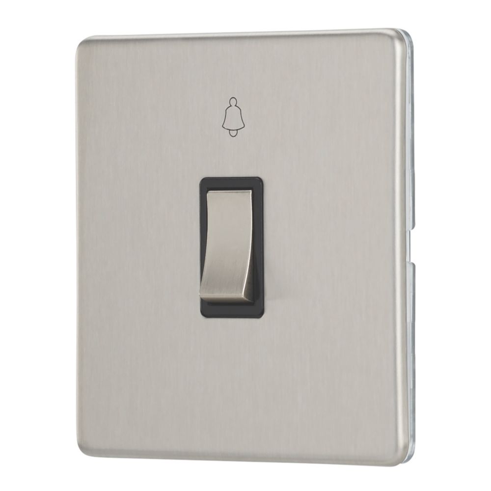 Contactum Lyric 10AX 1-Gang 1-Way Retractive Bell Switch Brushed Steel ...