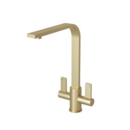 ETAL Stroud Twin Lever Kitchen Mixer Tap Brushed Brass - Screwfix
