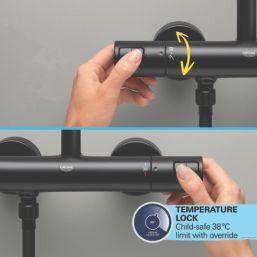 Grohe Vitalio Comfort 250 HP Rear-Fed Exposed Matt Black Thermostatic Shower System - Screwfix