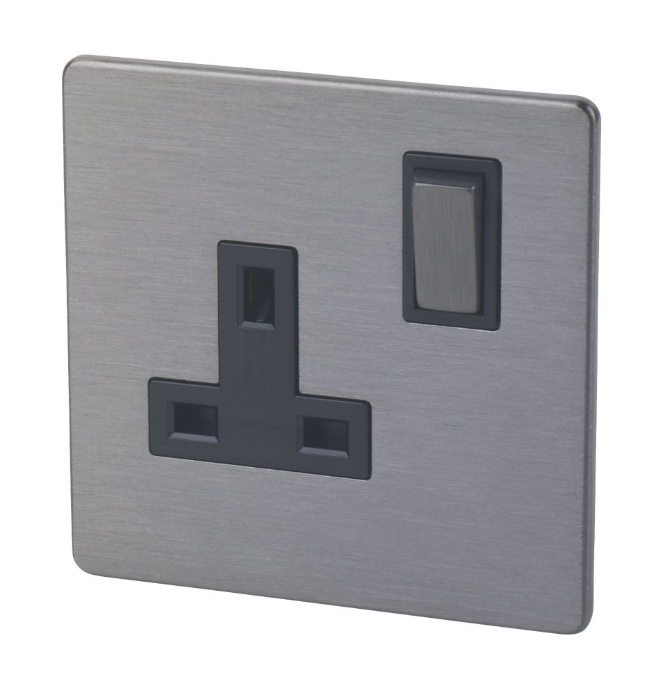 LAP 13A 1-Gang SP Switched Plug Socket Slate-Effect with Black Inserts ...