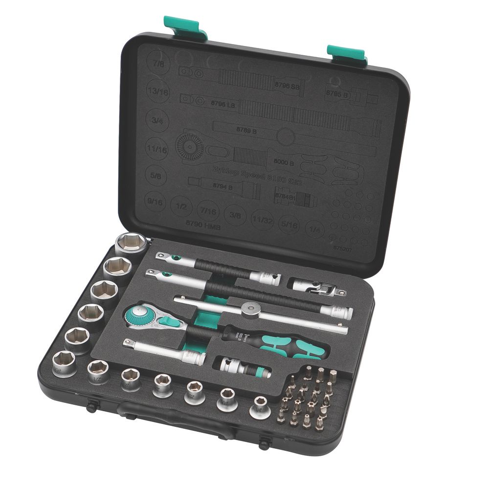 Wera 8100 SC 4 Zyklop Speed 1/2" Drive Ratchet & Socket Set 38 Pcs ...