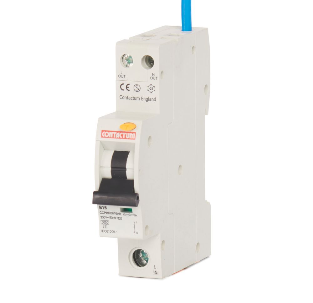 Contactum Defender 16A 30mA Type A SP B Curve Compact RCBO - Screwfix