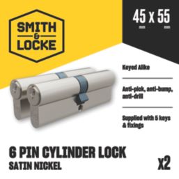 Smith & Locke 1 Star 6-Pin Euro Double Cylinder Locks 45-45 (90mm ...