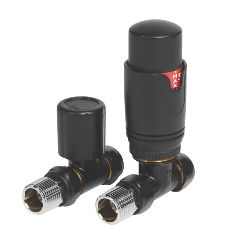 Towelrads 15mm x 1/2" Black Straight Modern Thermostatic Radiator Valve ...