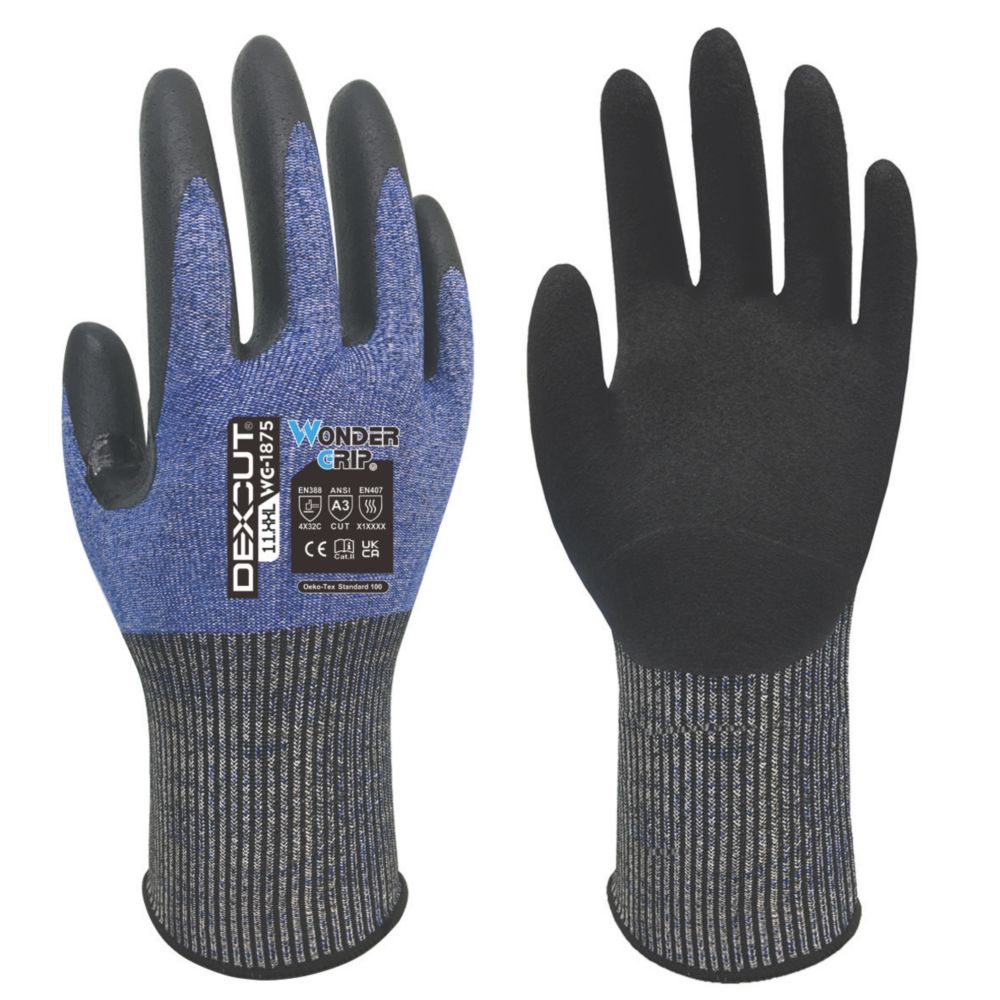 Wonder Grip WG-1875 Dexcut Cut-Resistant Gloves Blue 2X Large - Screwfix